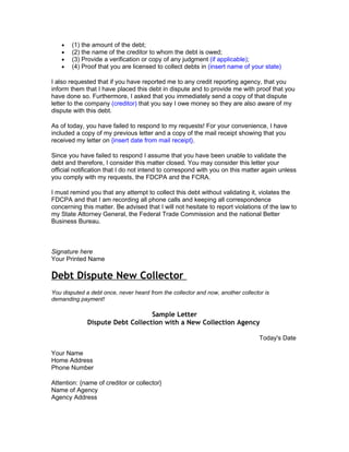 Credit and Debt Dispute Letters | DOC