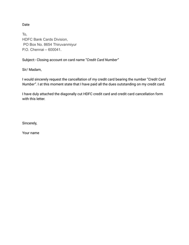 Credit card cancellation letter | PDF