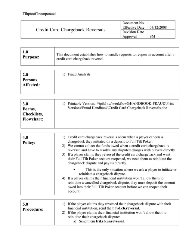 Credit card chargeback reversals | DOC