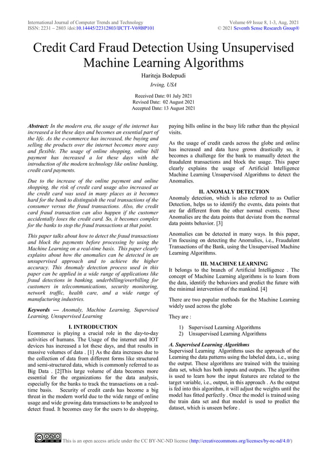 Credit Card Fraud Detection Using Unsupervised Machine Learning ...