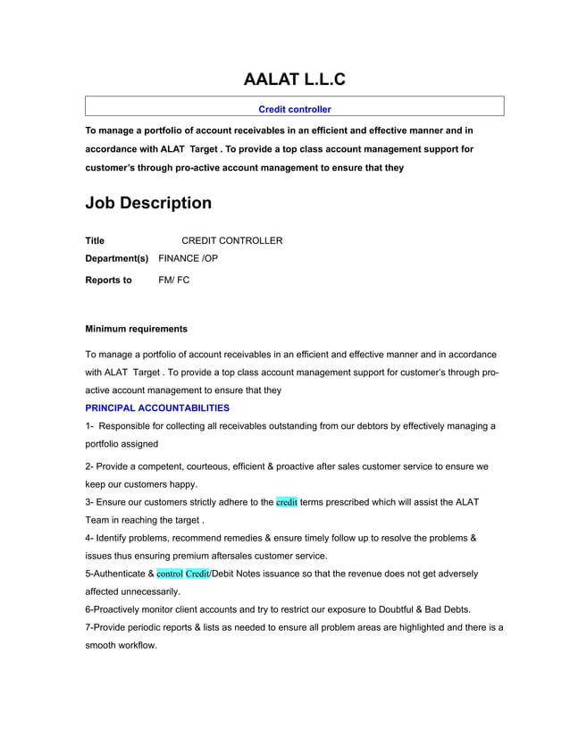 Credit controller | DOC