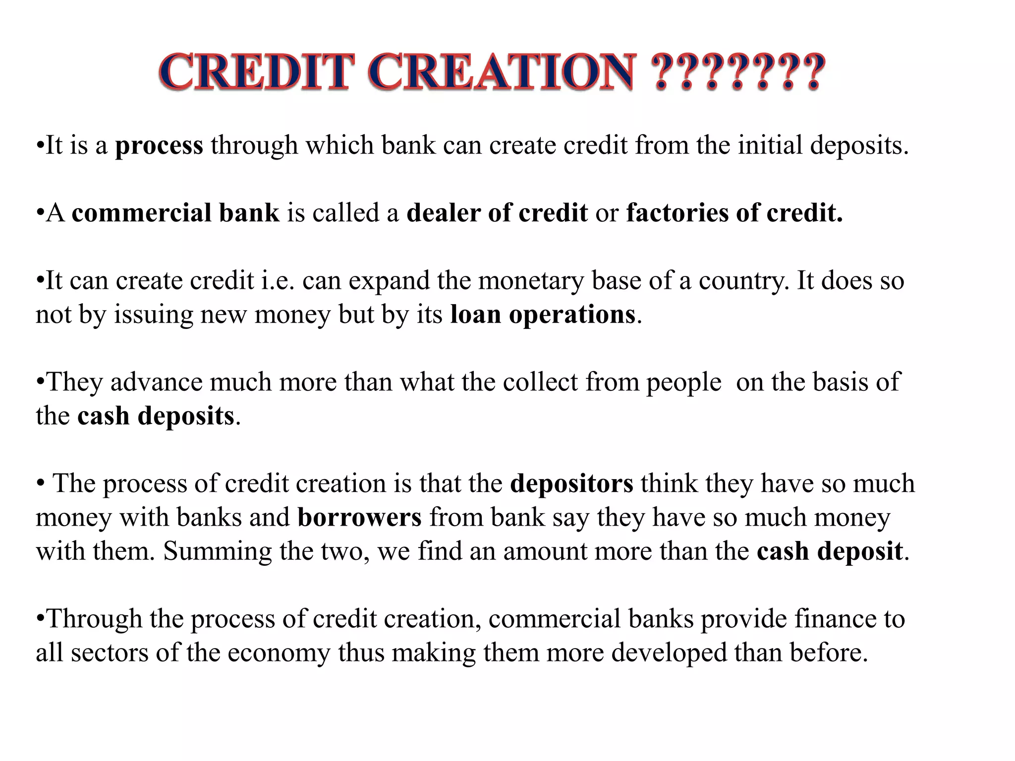 Credit creation of commercial banks | PPTX