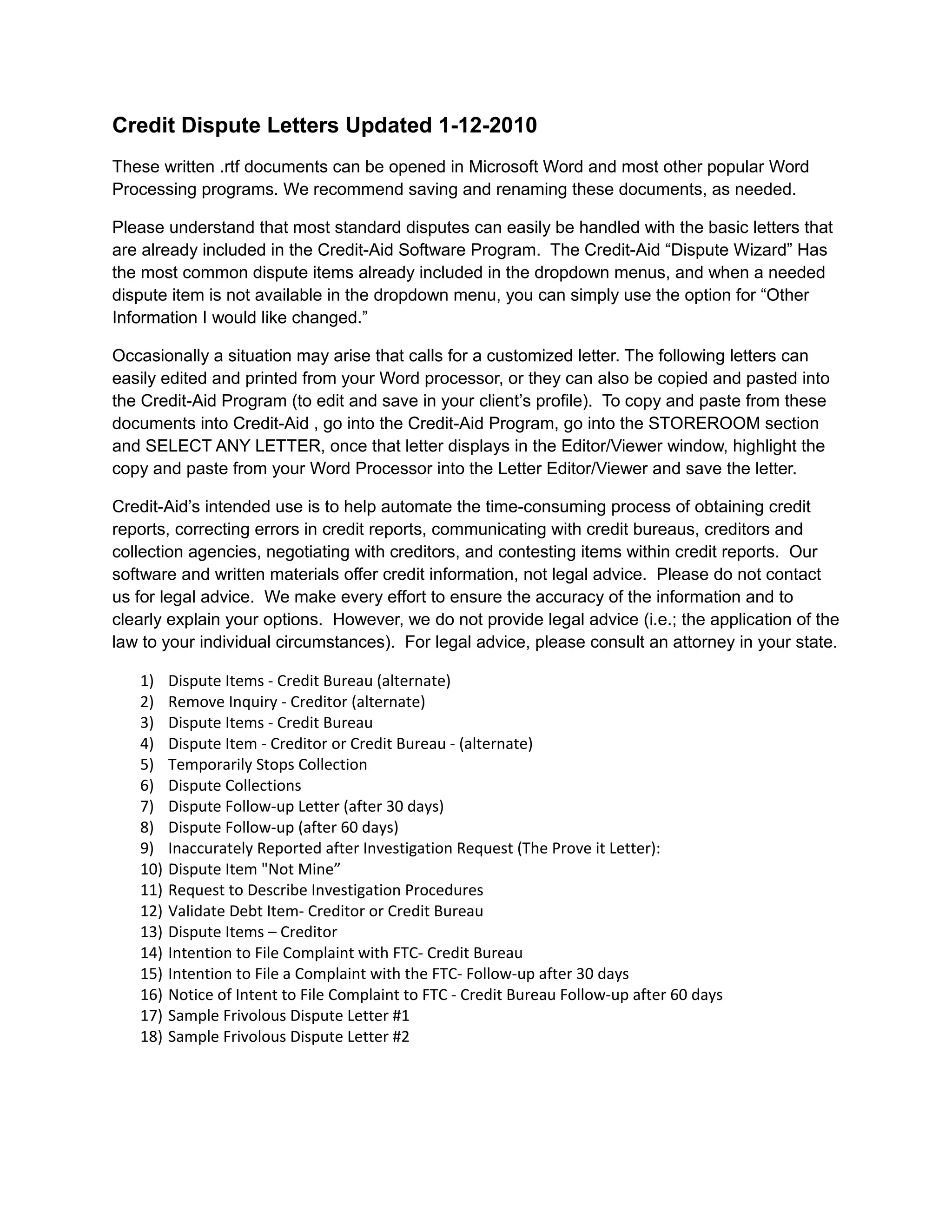 Credit Dispute Letters | RTF