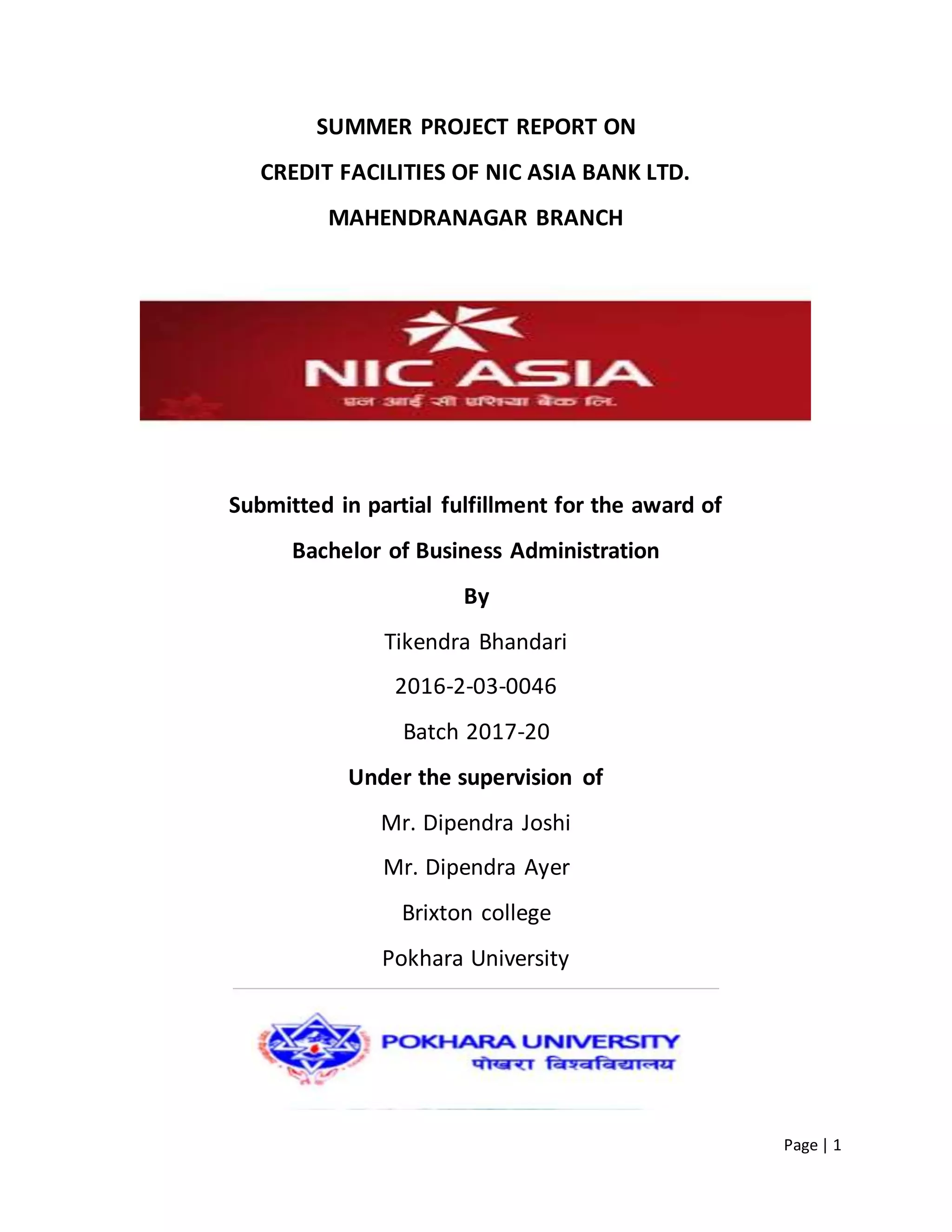 Credit facilities of NIC ASIA Bank Limited | DOCX