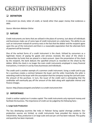Written Report about Credit Instruments | PPTX