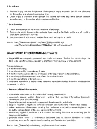 Written Report about Credit Instruments | PPTX