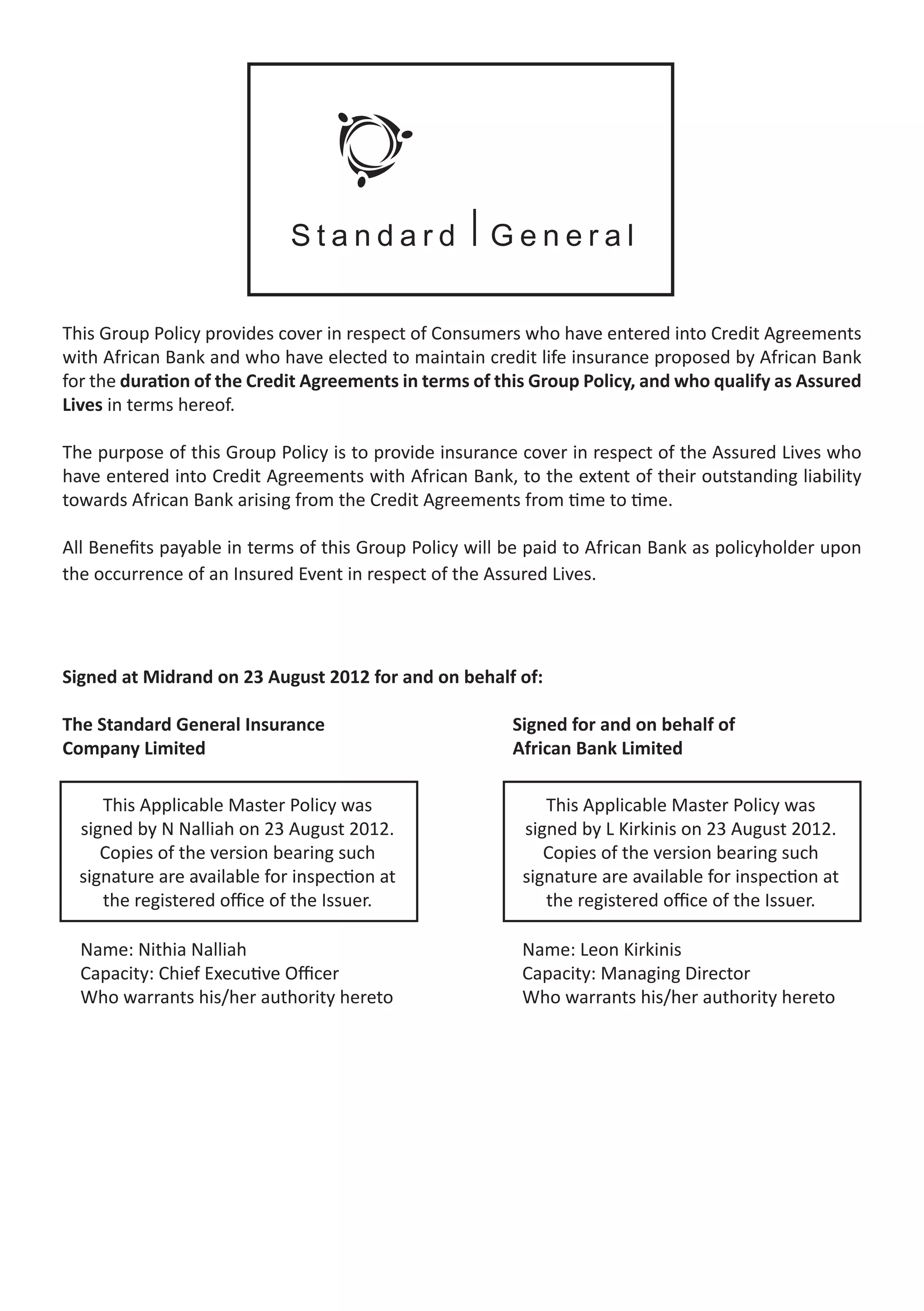 Credit life master policy | PDF