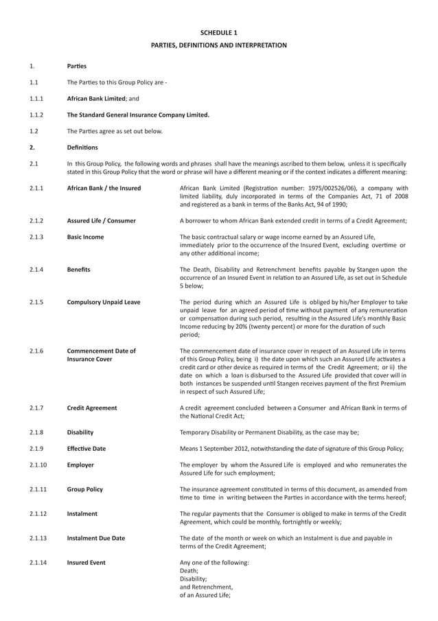 Credit life master policy | PDF