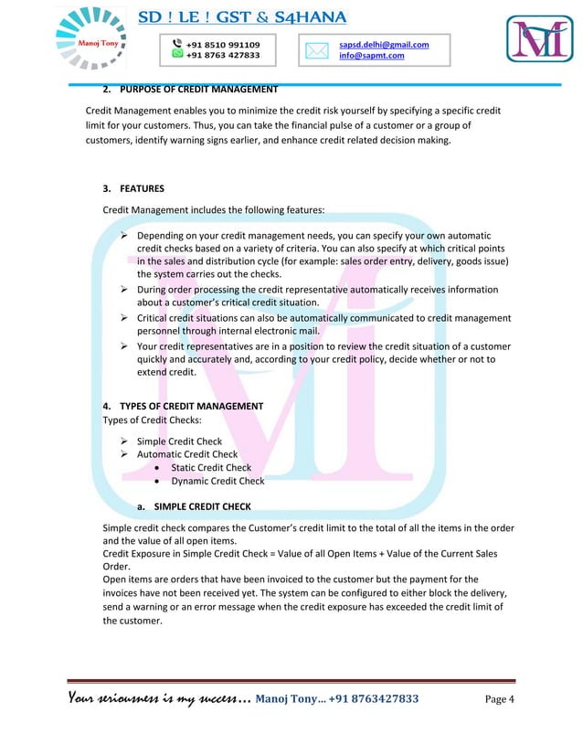 Credit Management Process step by step in SAP SD | PDF | Credit Cards ...
