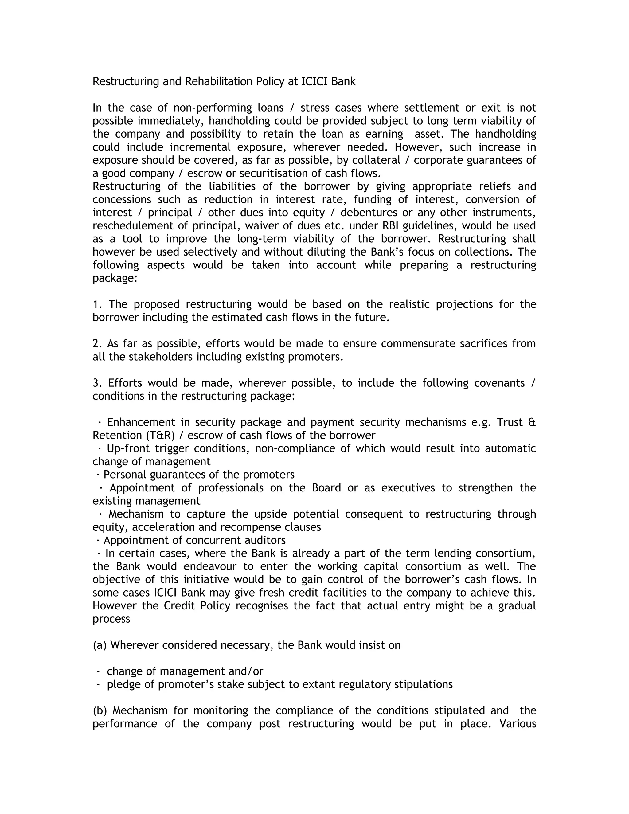 Credit Policy Of Icici | DOC