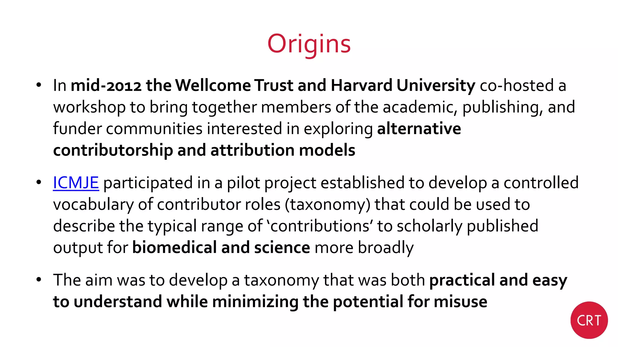 McGonagle-O'Connell "Greater Transparency: Contributor Roles Taxonomy ...