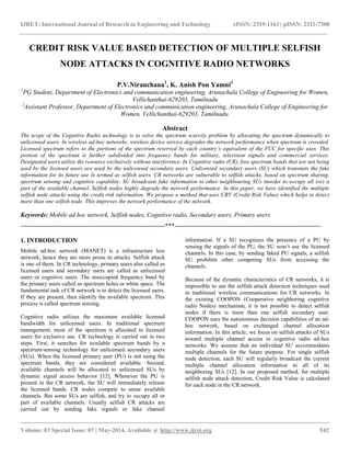 Credit risk value based detection of multiple selfish node attacks in cognitive radio networks | PDF