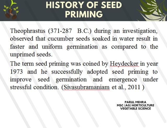 Advances in Seed priming | PDF | Agriculture | Industries