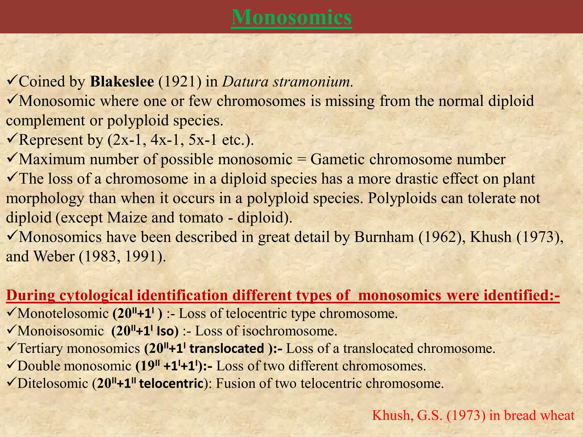 monosomics and their role in cytogenetics | PDF