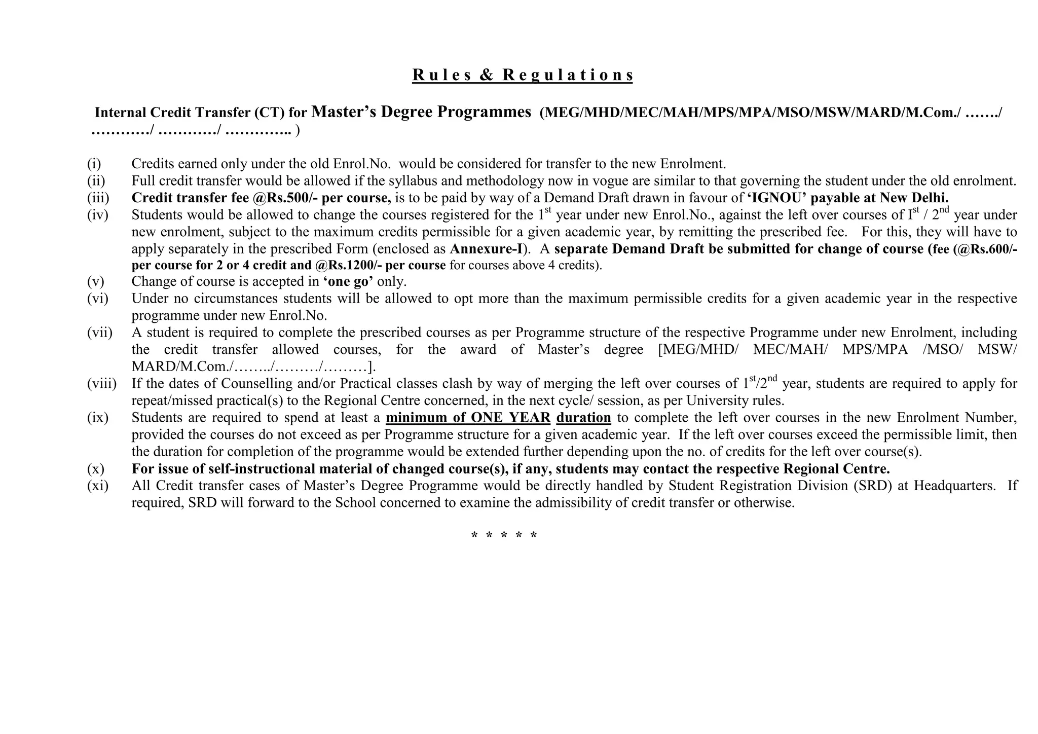 Credit transfer scheme and proforma in master degree | PDF