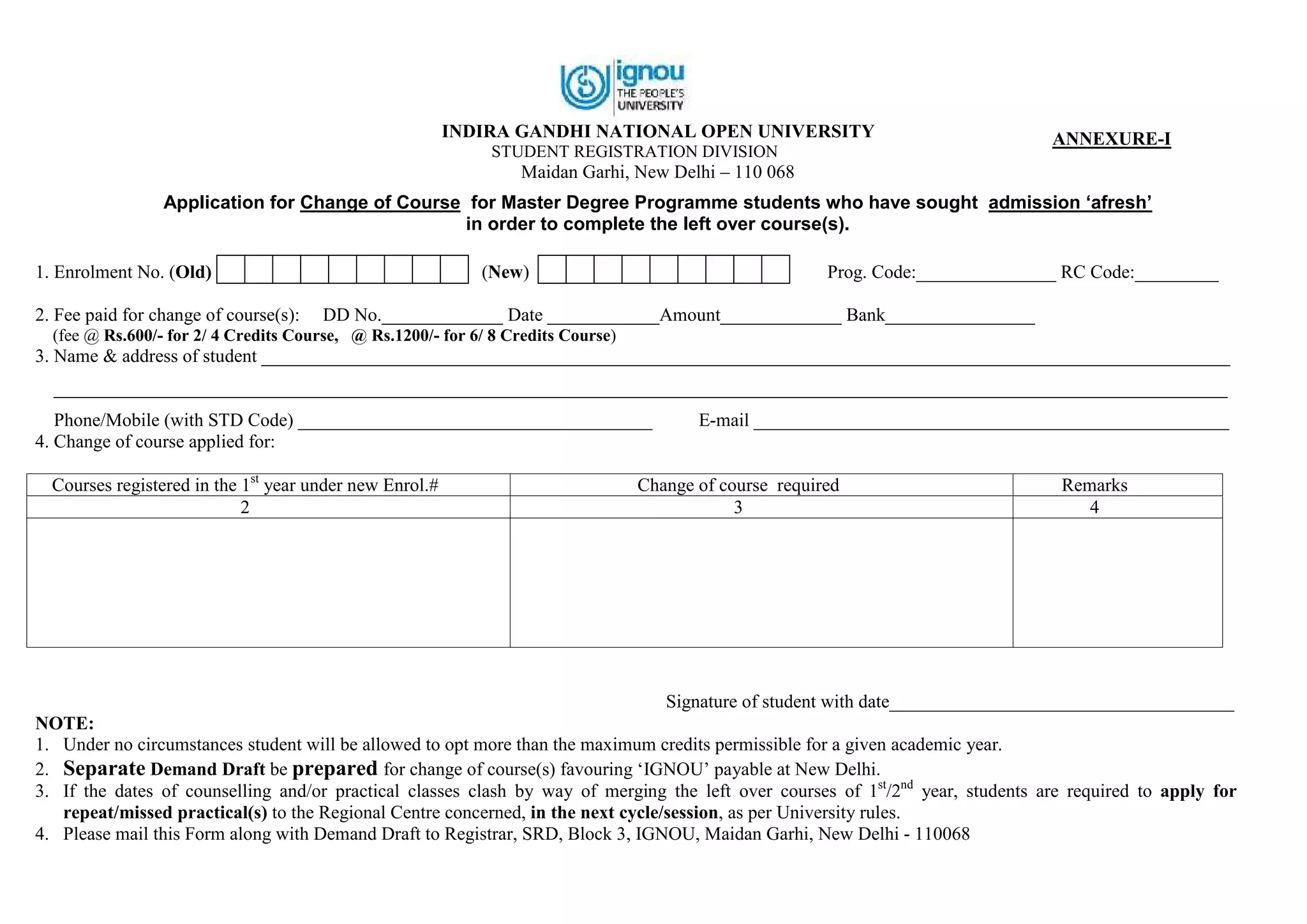 Credit transfer scheme and proforma in master degree | PDF