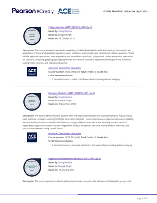 Credly by Pearson Transcript of Deepak Danny Singh July 25, 2025 | PDF