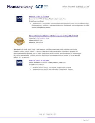 Credly by Pearson Transcript of Deepak Danny Singh July 25, 2025 | PDF