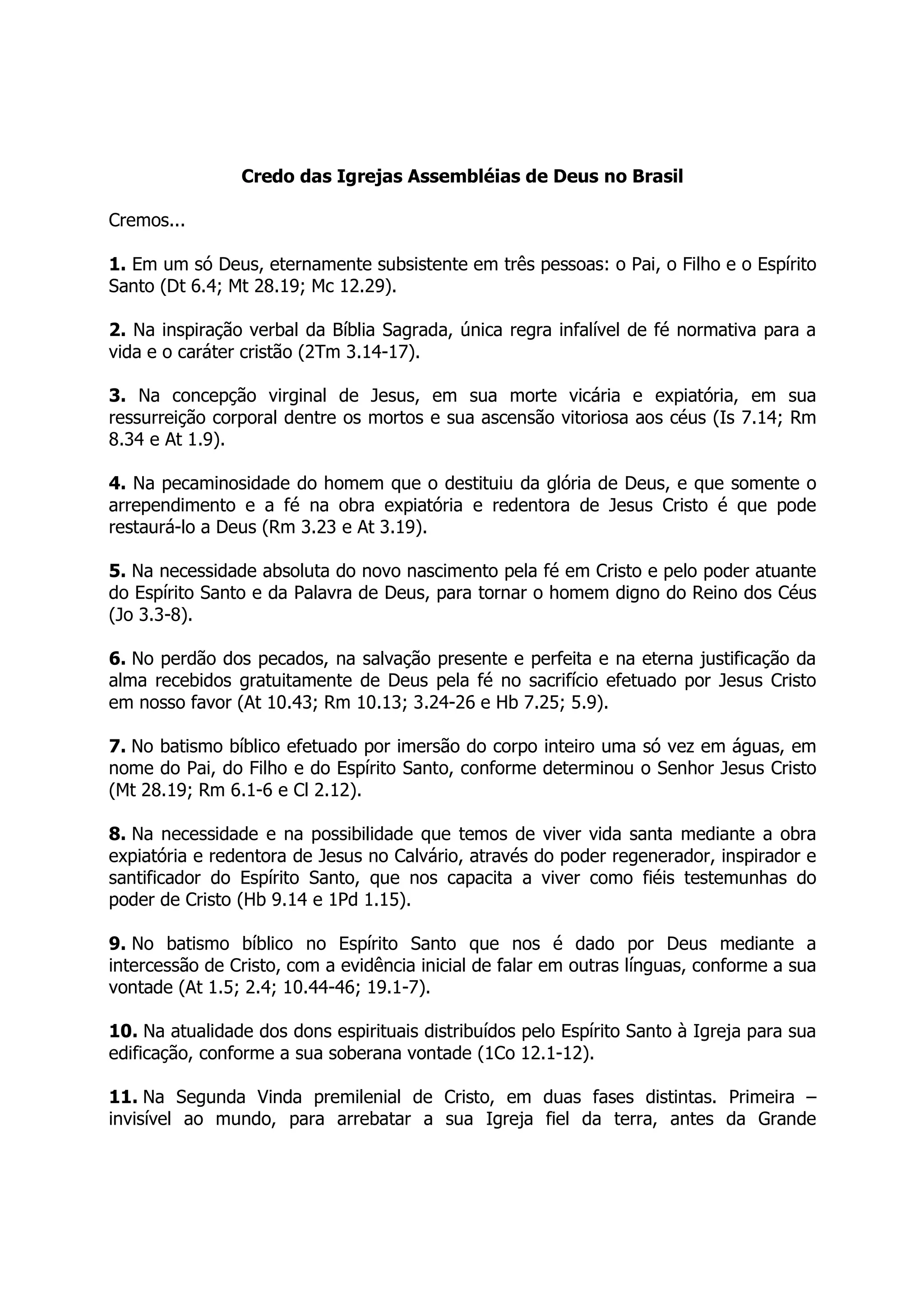 Credo das igrejas_assembleias_de_deus_no_brasil | PDF
