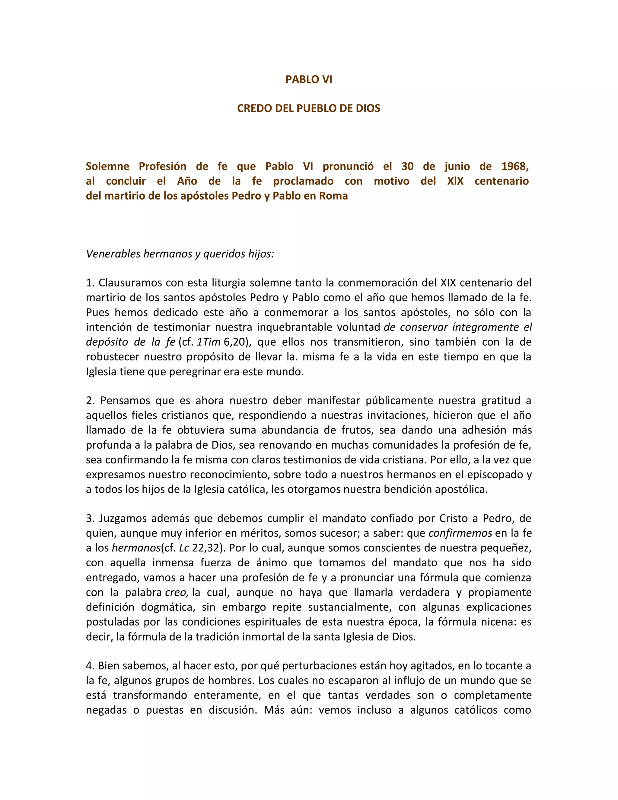 Credo del pueblo de dios | PDF | Christianity | Religion & Spirituality