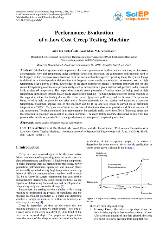 Performance Evaluation of a Low Cost Creep Testing Machine | PDF