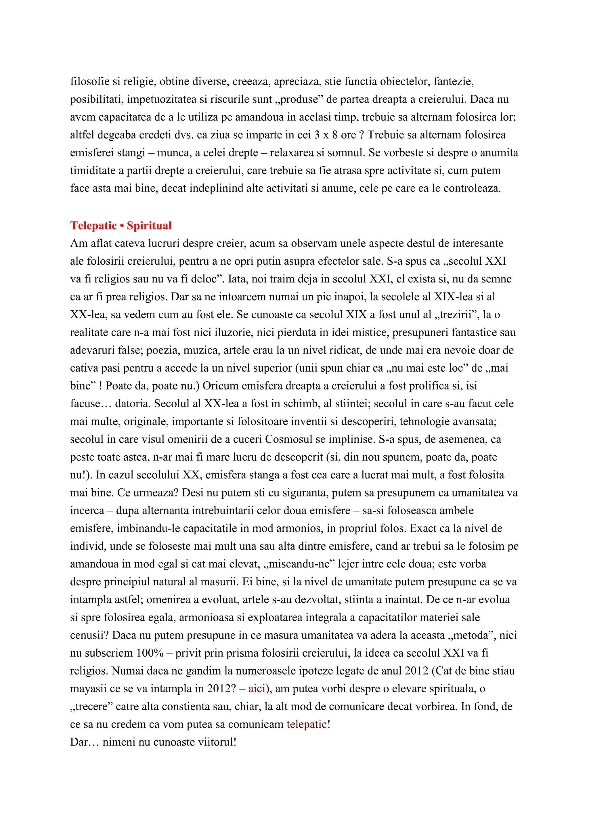Creierul forma de cunoastere si intelepciune | DOCX