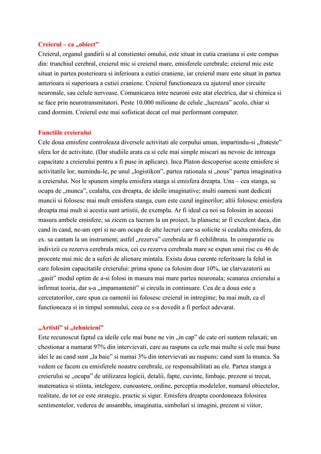 Creierul forma de cunoastere si intelepciune | DOCX