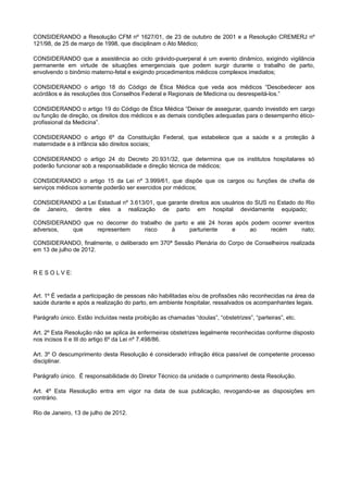 Parto em casa: resoluções publicadas no Diário Oficial | PDF