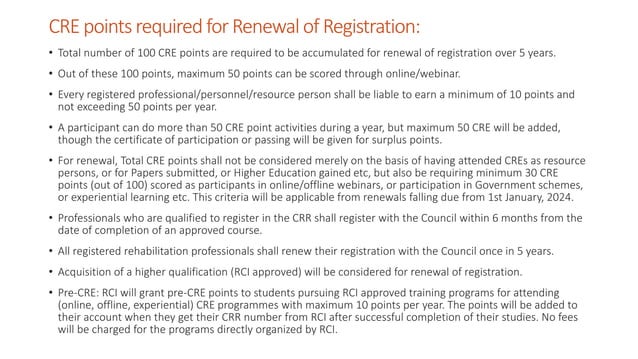 CRE Norms and Guidelines.pptx | Resume Writing and Advice | Job Search