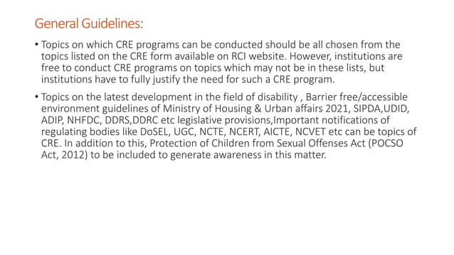 CRE Norms and Guidelines.pptx | Resume Writing and Advice | Job Search