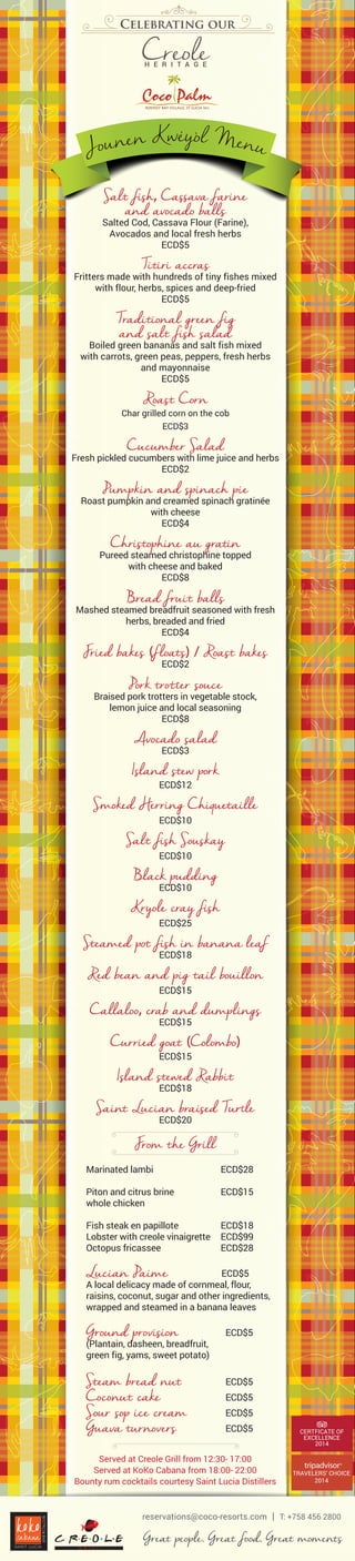 Coco Palm Creole Day menu | PDF