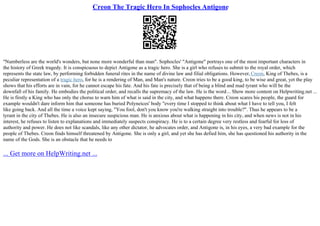 Creon As A Feminist In Sophocles Antigone | PPT