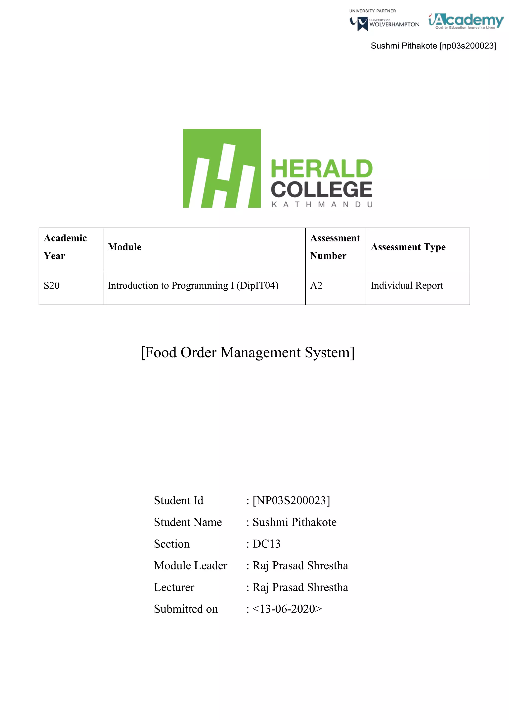 Food Order Management System using C | PDF