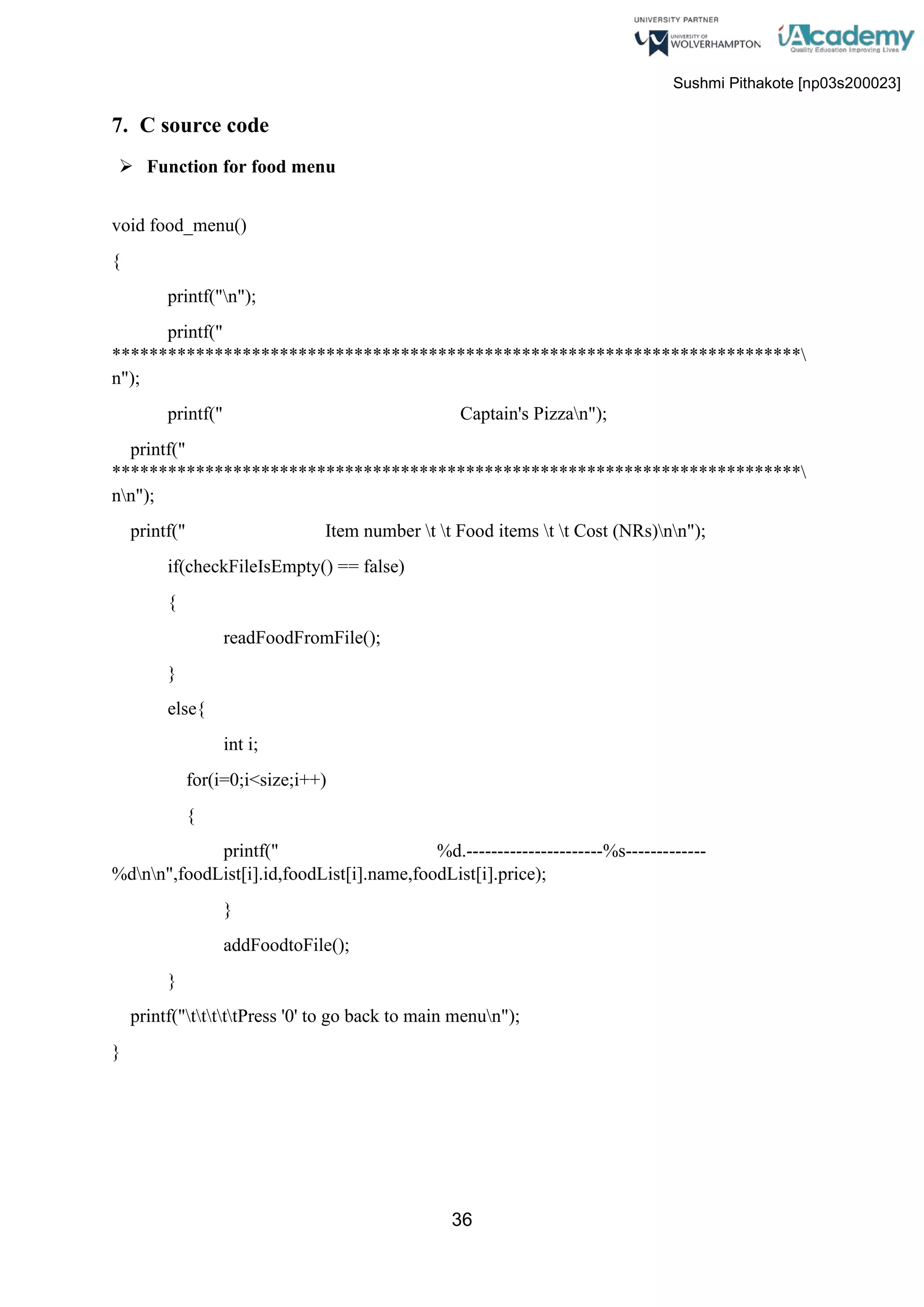 Food Order Management System using C | PDF