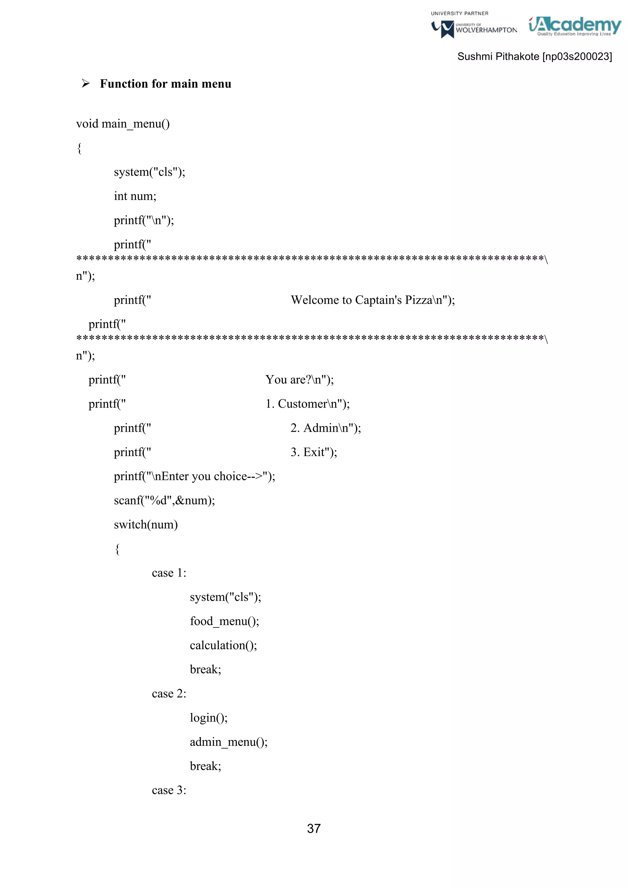 Food Order Management System using C | PDF