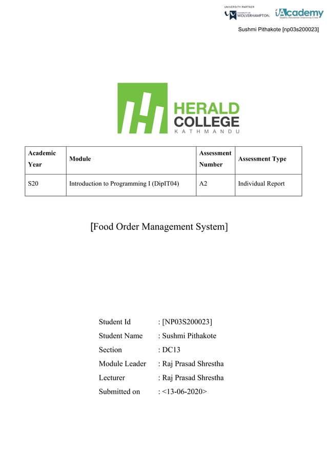 Food Order Management System using C | PDF