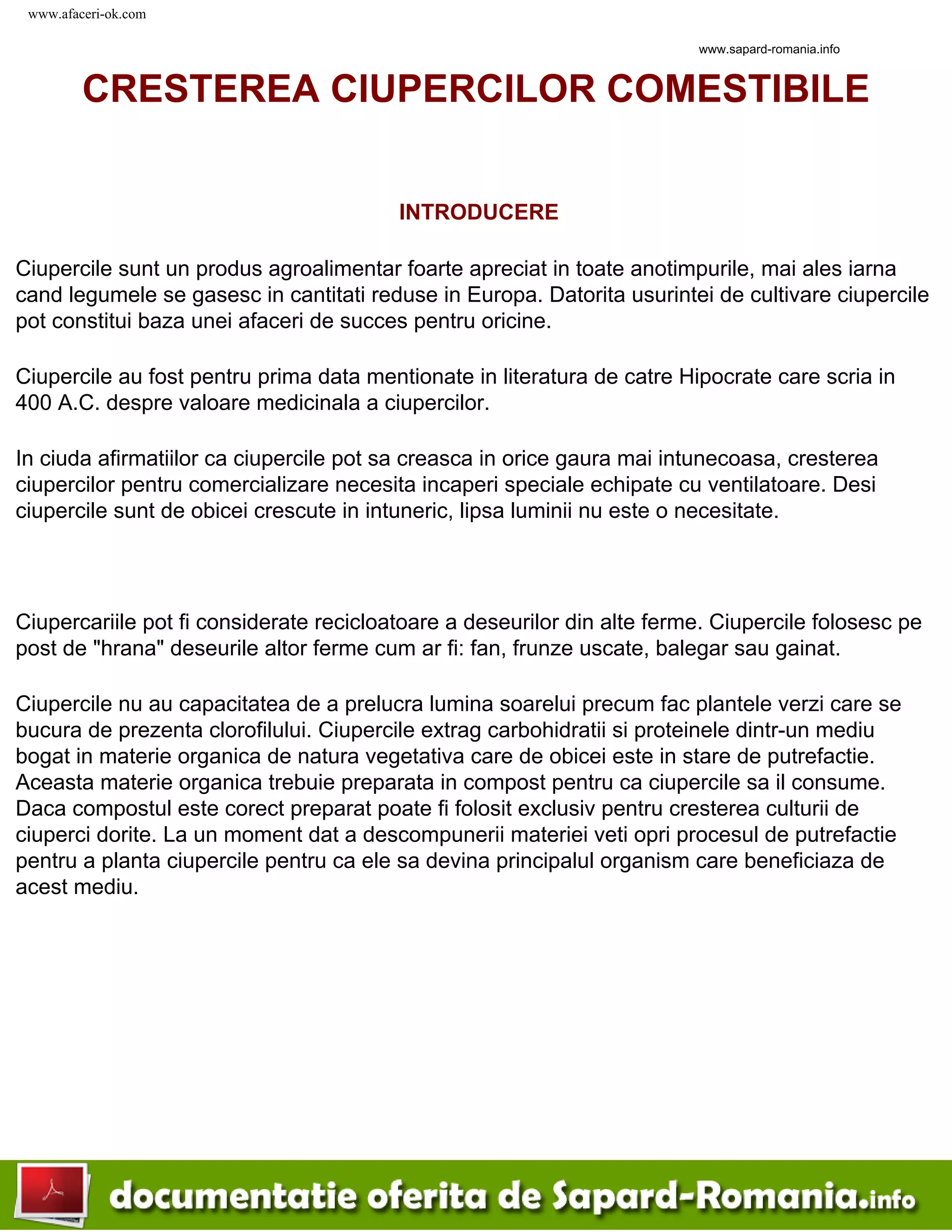 Cresterea ciupercilor | PDF