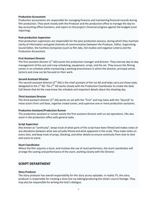 Film & TV Production Roles and Departments | PDF