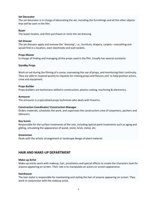 Film & TV Production Roles and Departments | PDF