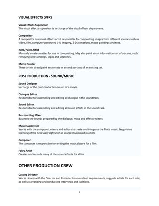 Film & TV Production Roles and Departments | PDF