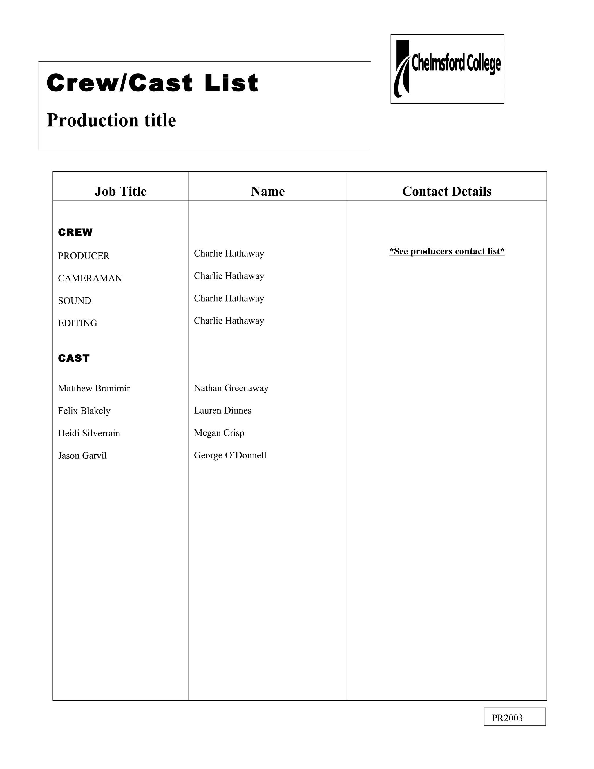 Crew cast list | PDF