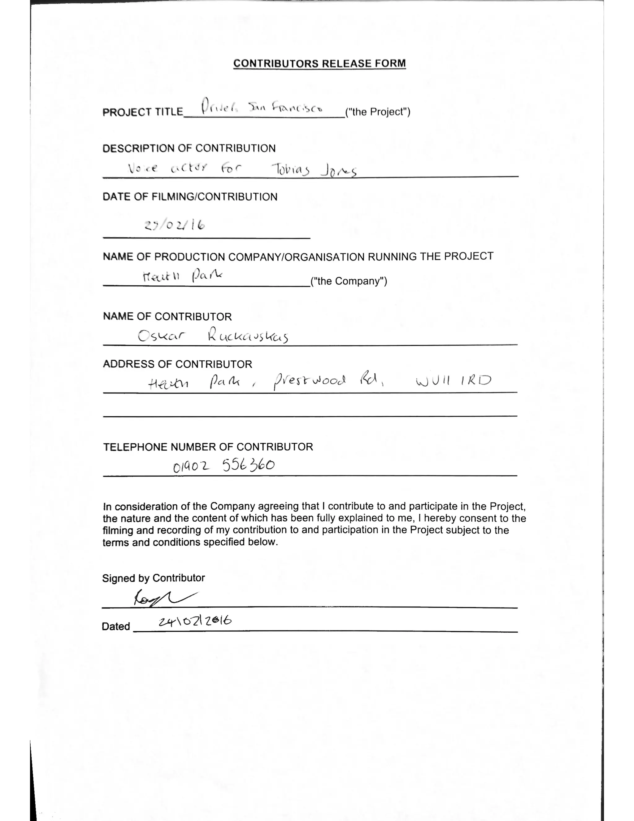 Contributors Release Forms for Radio Production | PDF