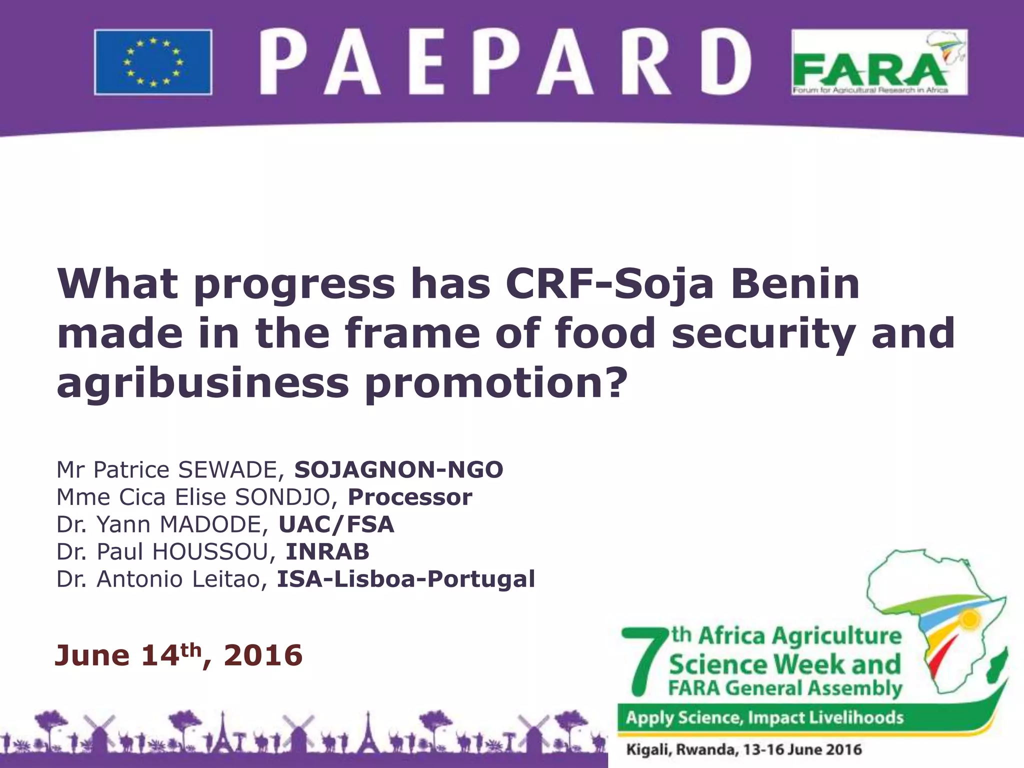 What progress has CRF-Soja Benin made in the frame of food security and ...
