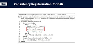 [CRGAN 리뷰] Consistency Regularization for Generative Adversarial Networks | PPT