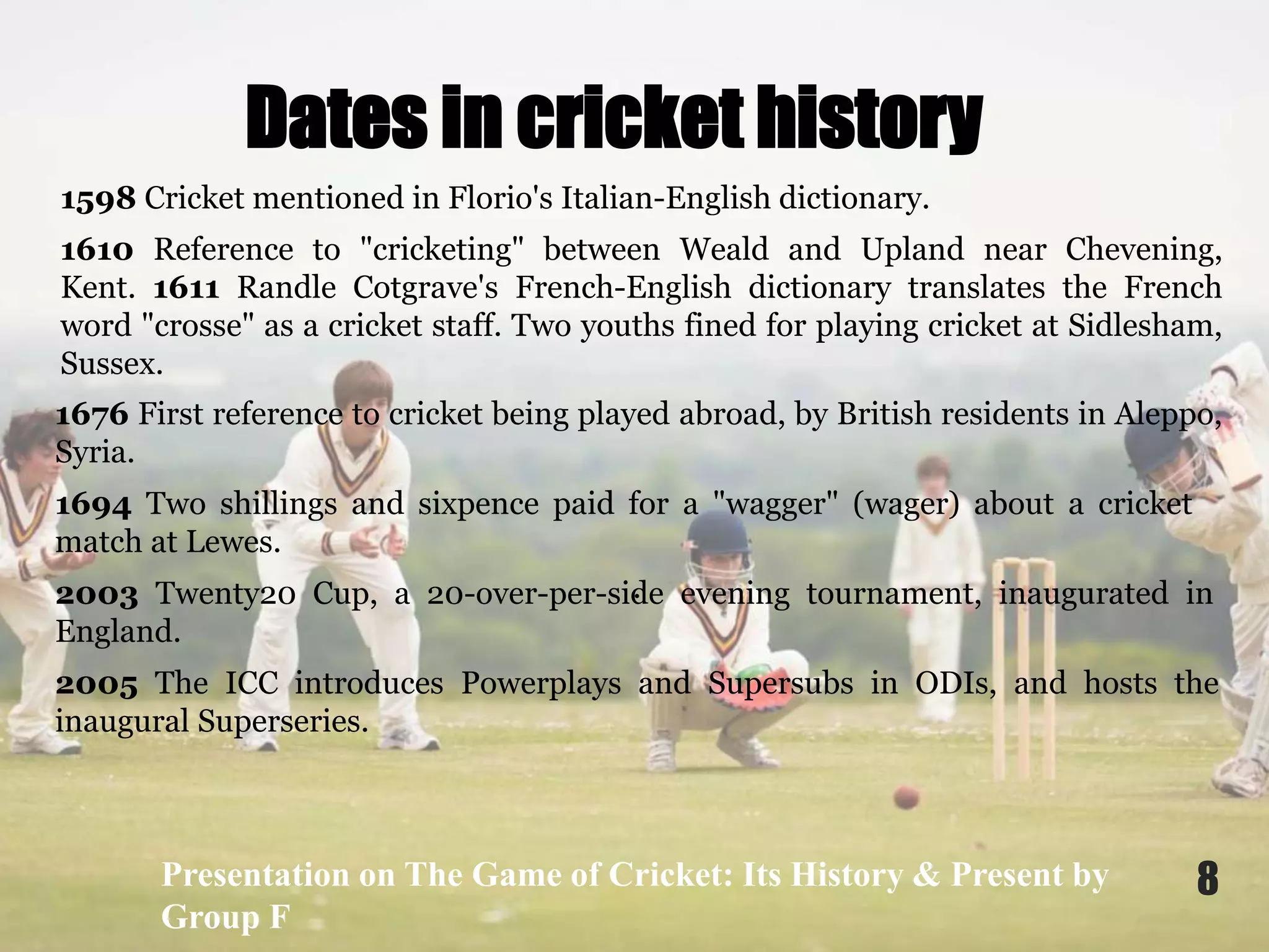 The Game of Cricket: Its History & Present | PPTX