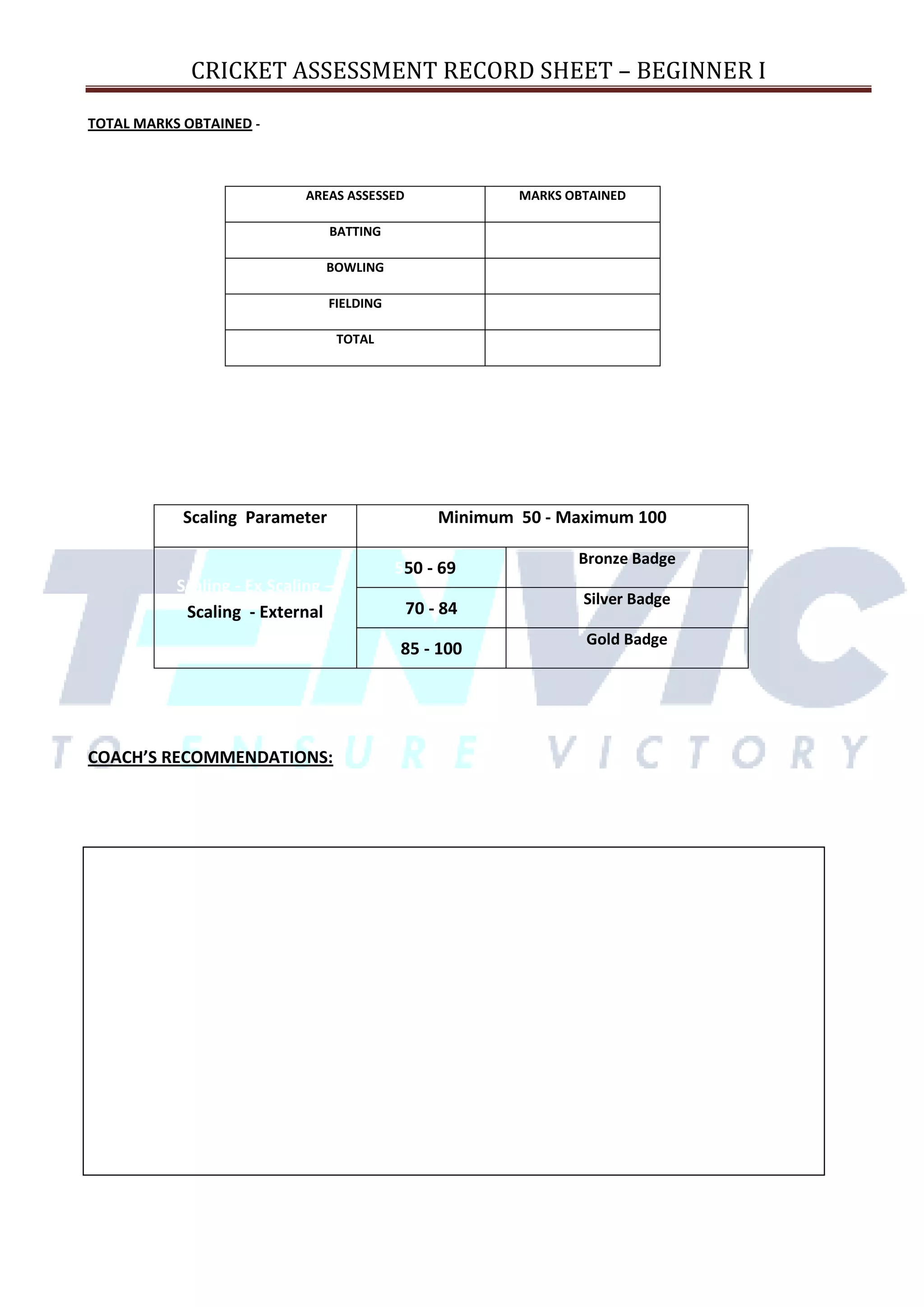 Cricket assessment-sheet batting, bowling & fielding | PDF