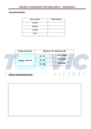Cricket assessment-sheet batting, bowling & fielding | PDF