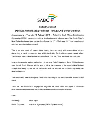 Cricket media statement | PDF