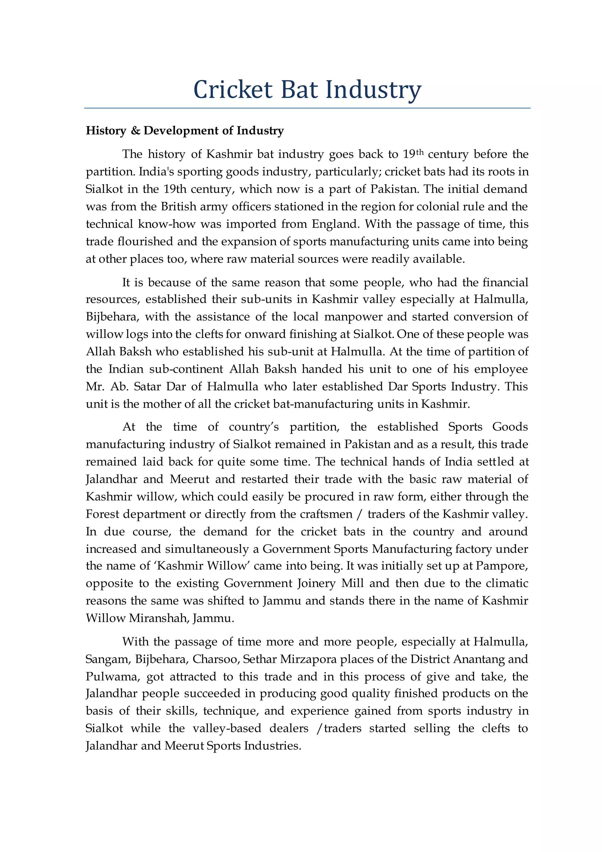 Cricket bat industry | DOCX