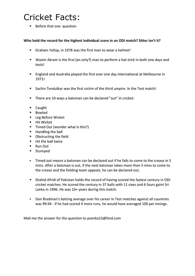 Cricket facts | PDF